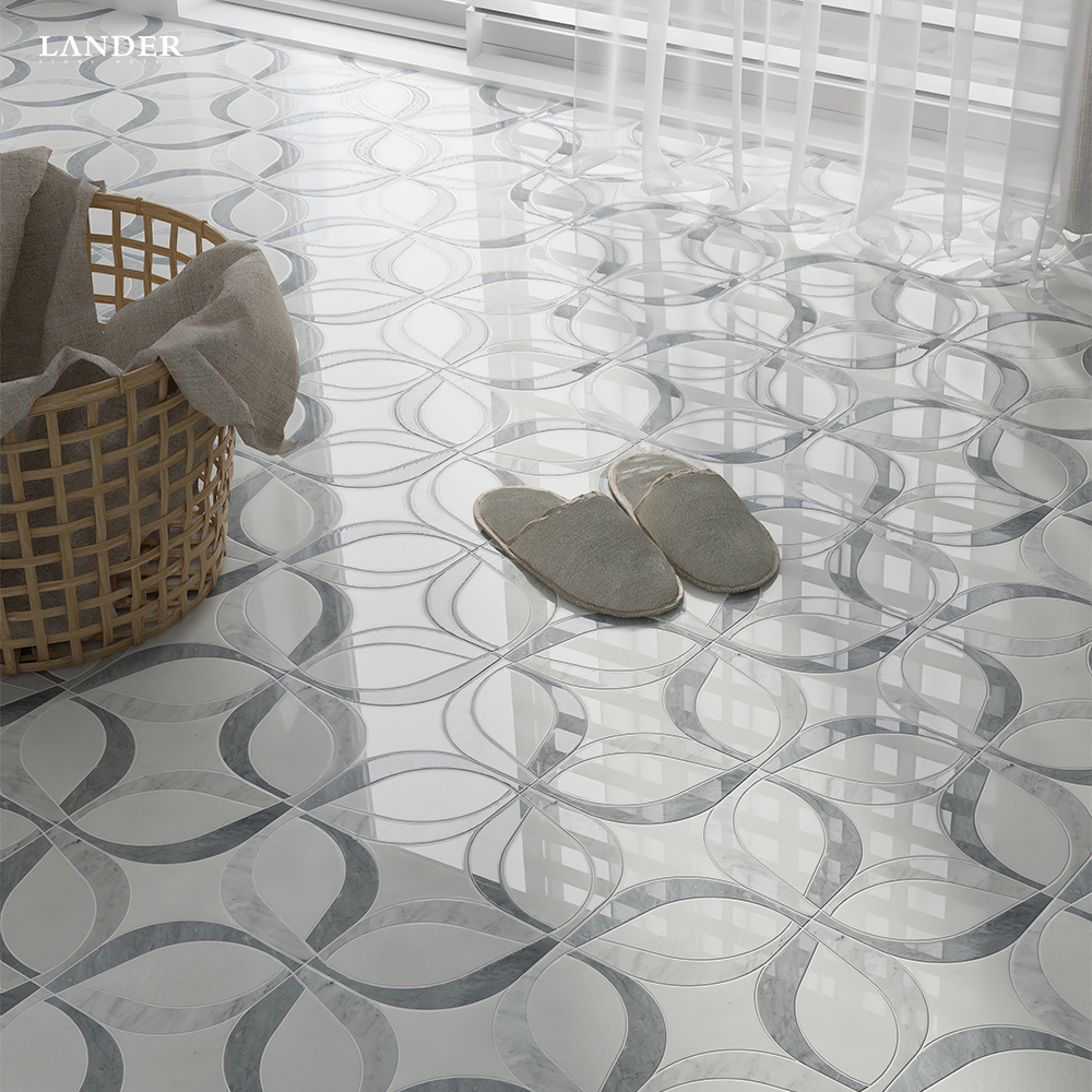 Rounded Rectangle Embedded Star-Shaped Water Jet Mosaic - LanderStone