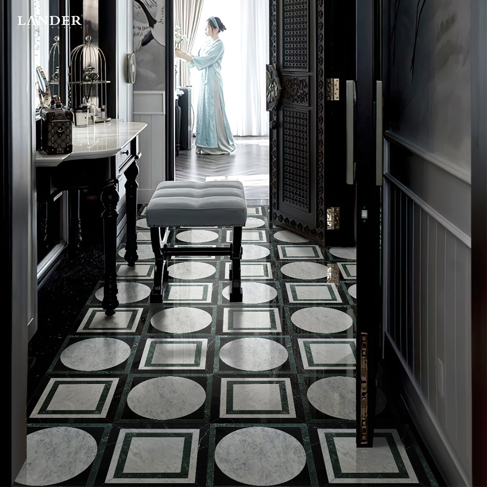 Marble Parquet with Square and Round Shapes - LanderStone