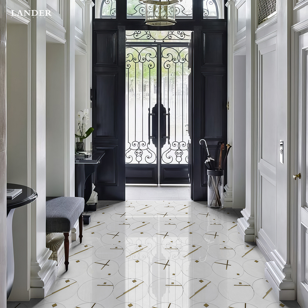 Four-Circle Marble with Metal Lines Waterjet Mosaic - LanderStone