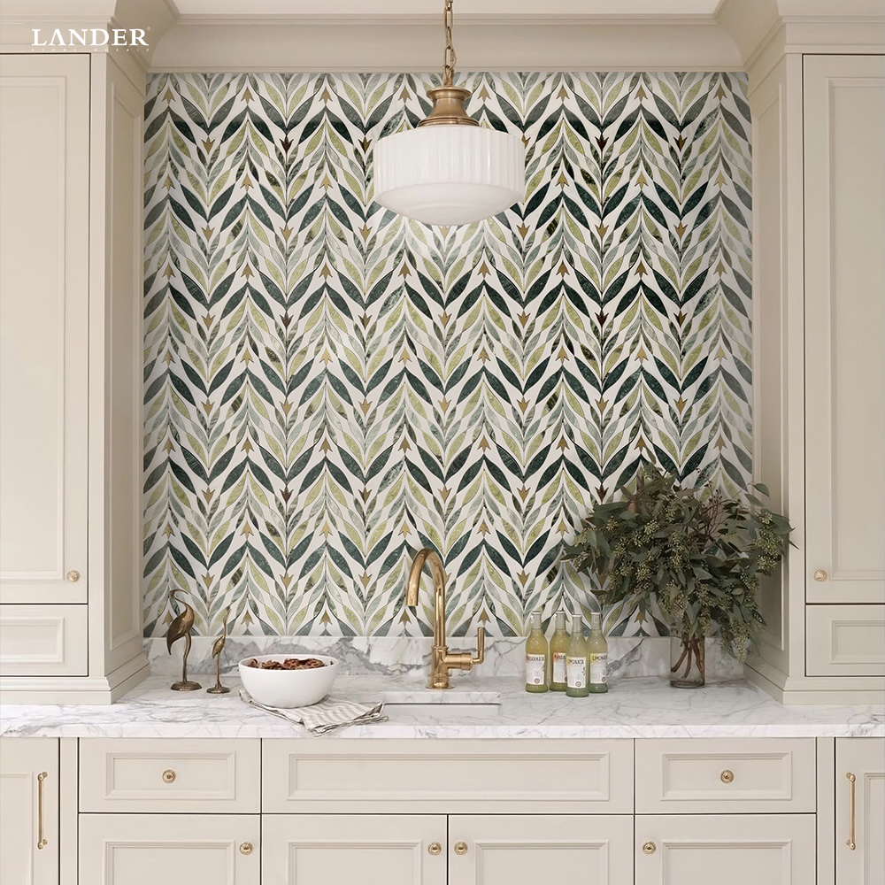 Gradient Leaf Marble Water jet Mosaic Tiles - LanderStone