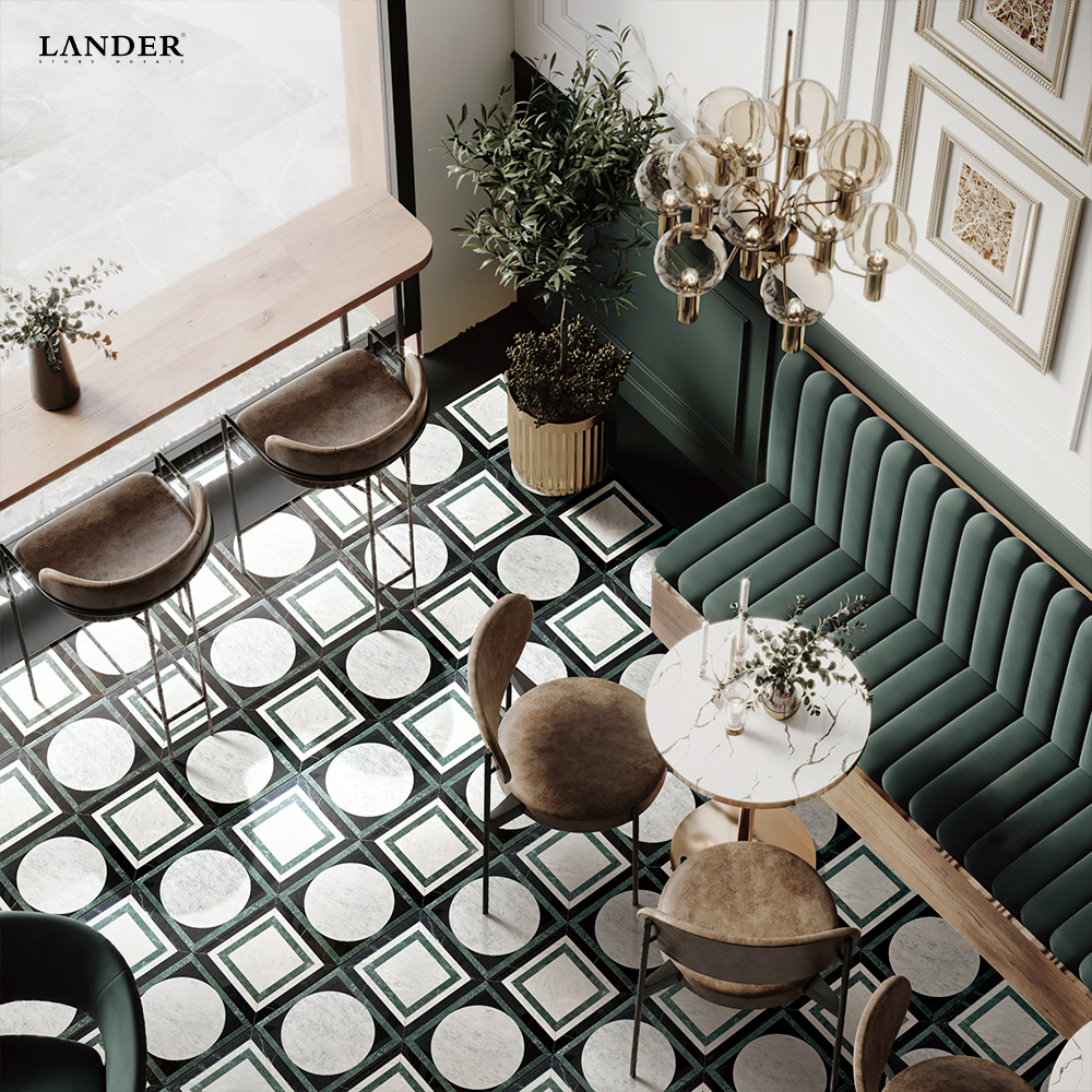 Marble Parquet with Square and Round Shapes - LanderStone