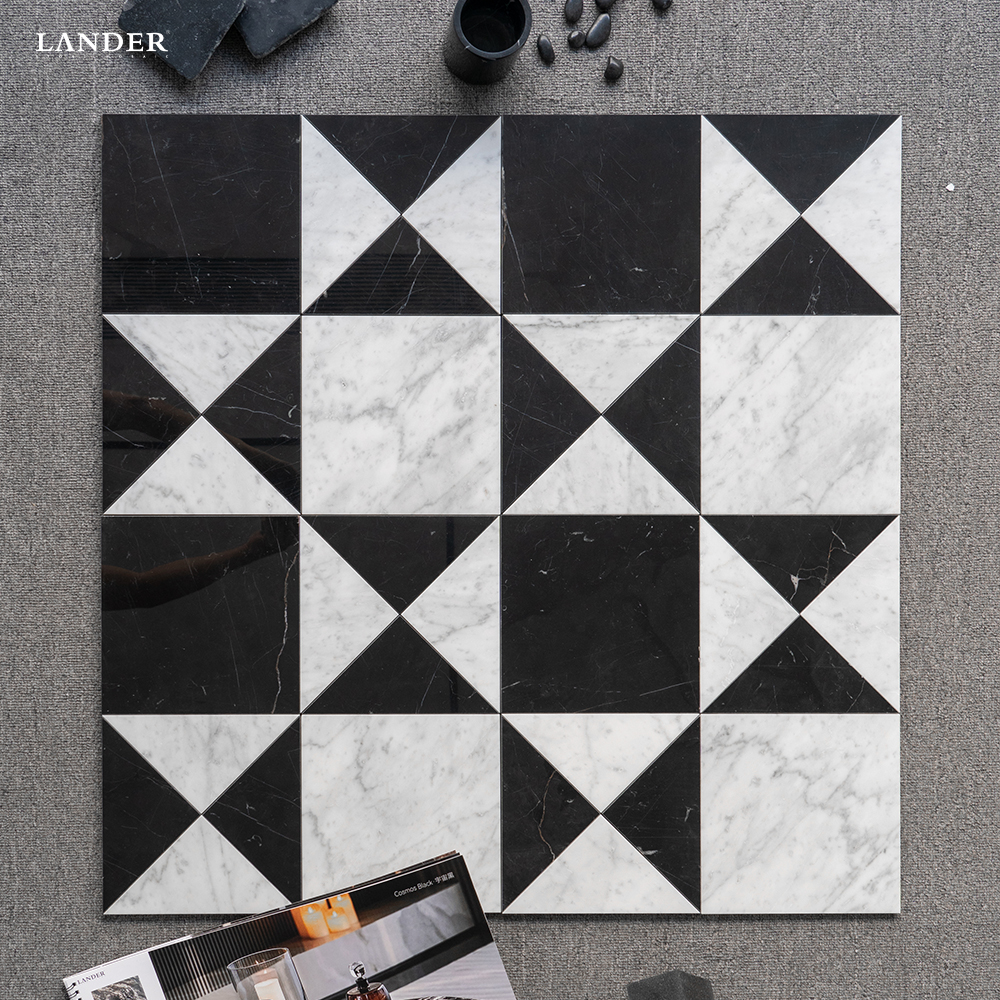 Black and White Triangle Marble Mosaic - LanderStone