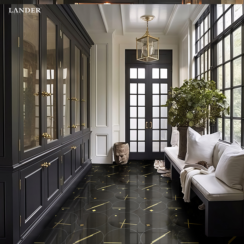 Four-Circle Marble with Metal Lines Waterjet Mosaic - LanderStone