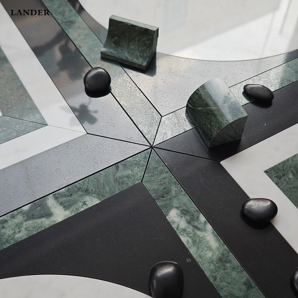 Marble Parquet with Square and Round Shapes - LanderStone