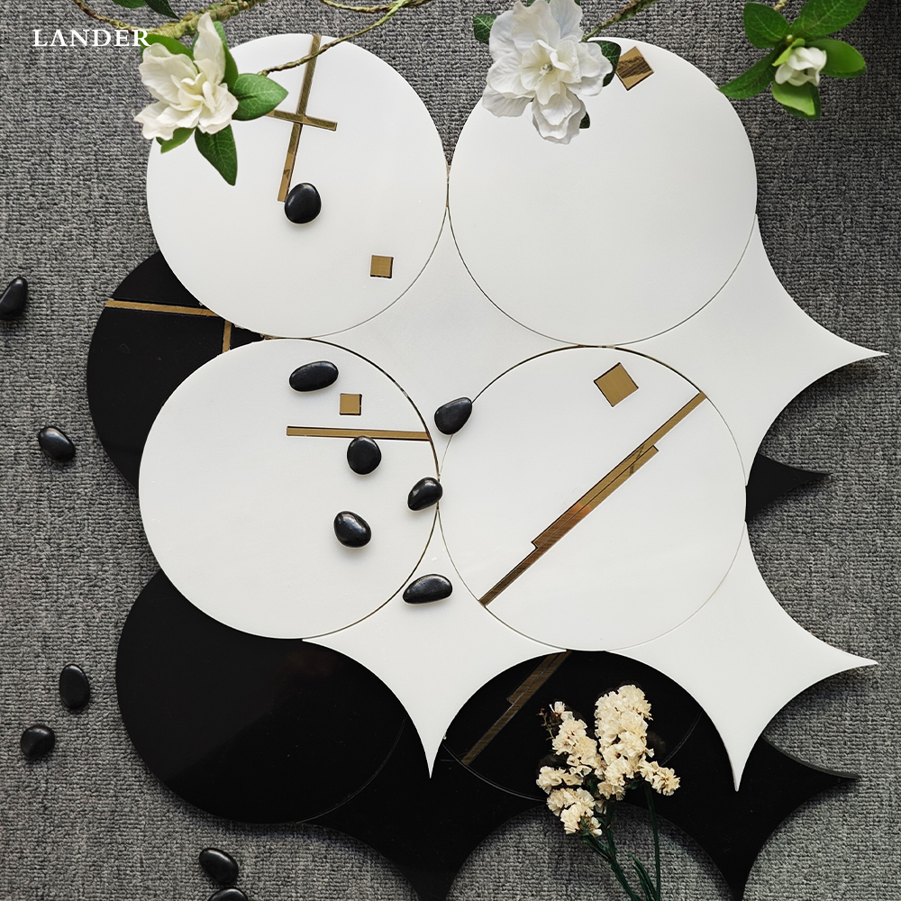 Four-Circle Marble with Metal Lines Waterjet Mosaic - LanderStone