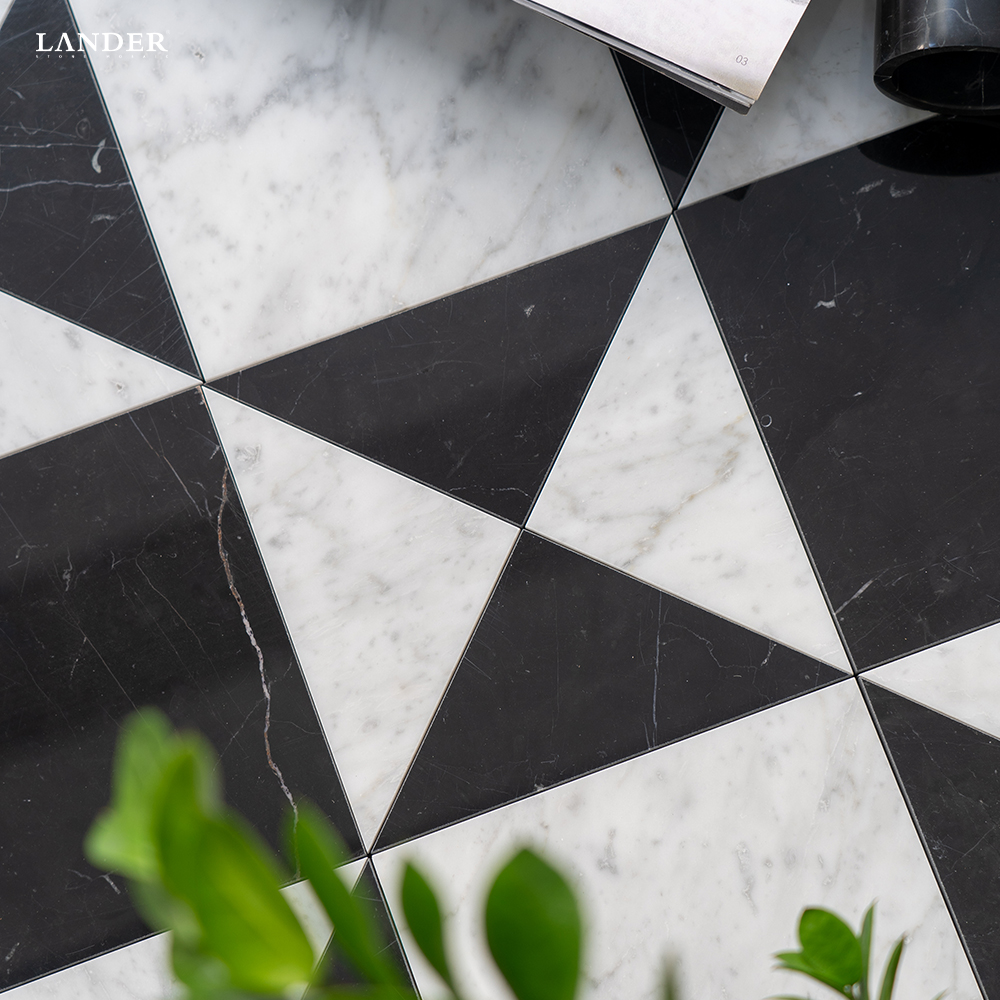 Black and White Triangle Marble Mosaic - LanderStone