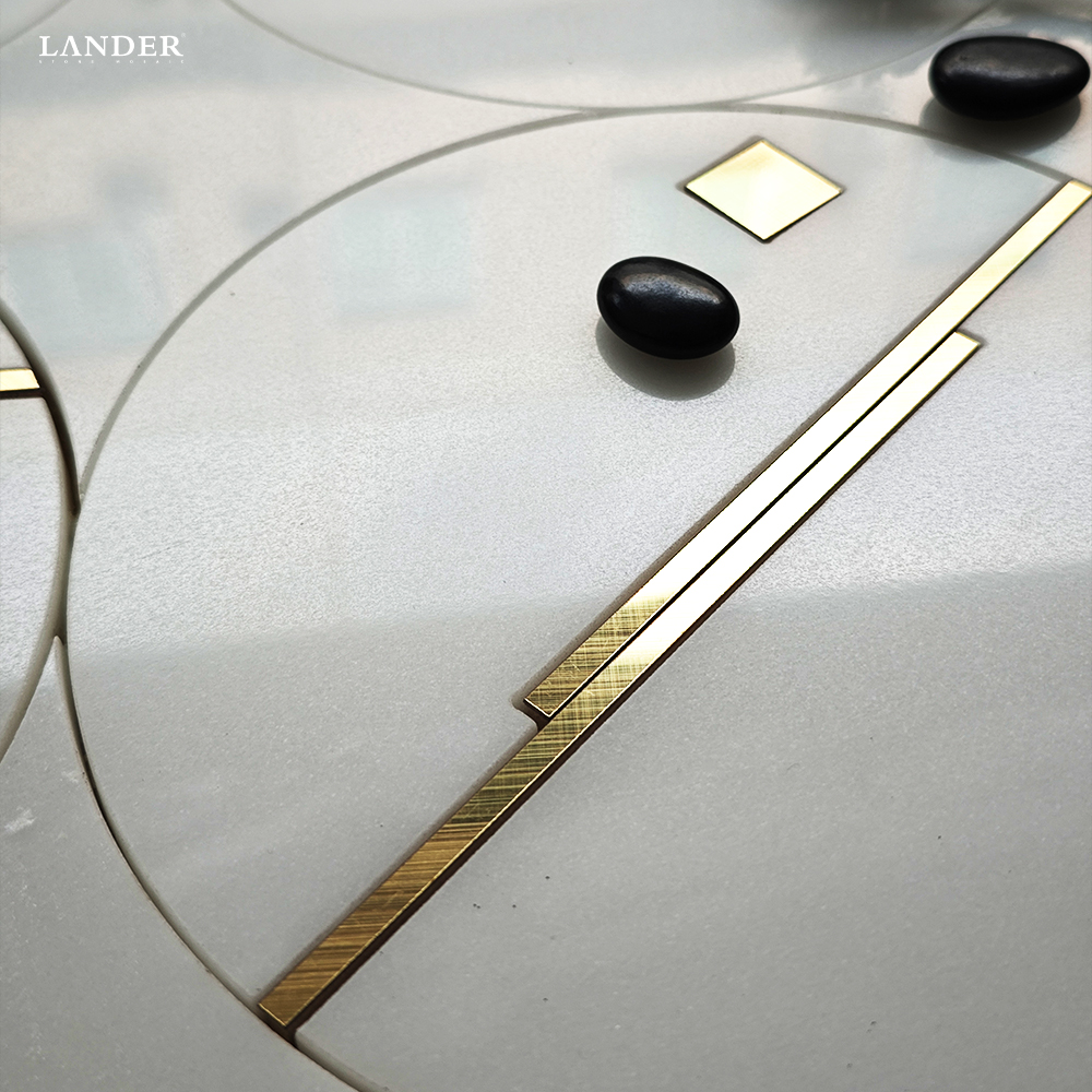 Four-Circle Marble with Metal Lines Waterjet Mosaic - LanderStone