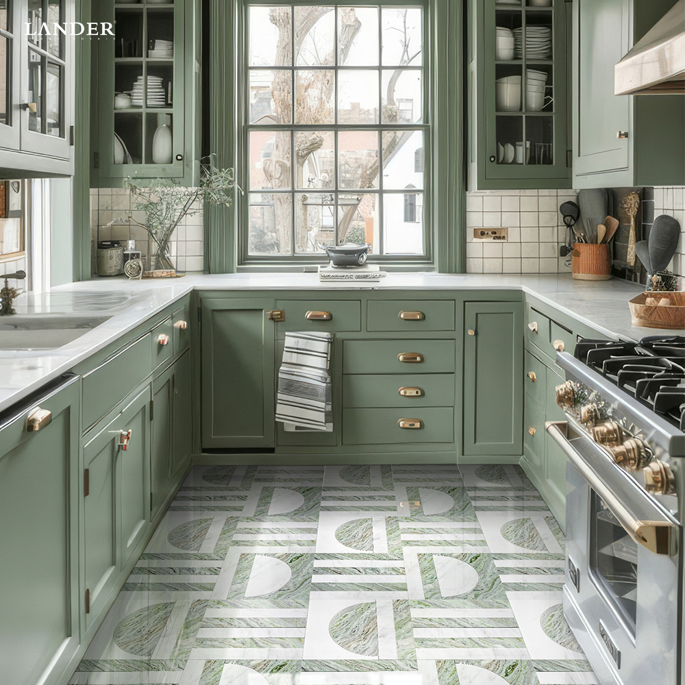 Semicircular Three-Line Marble Mosaic Tile - LanderStone