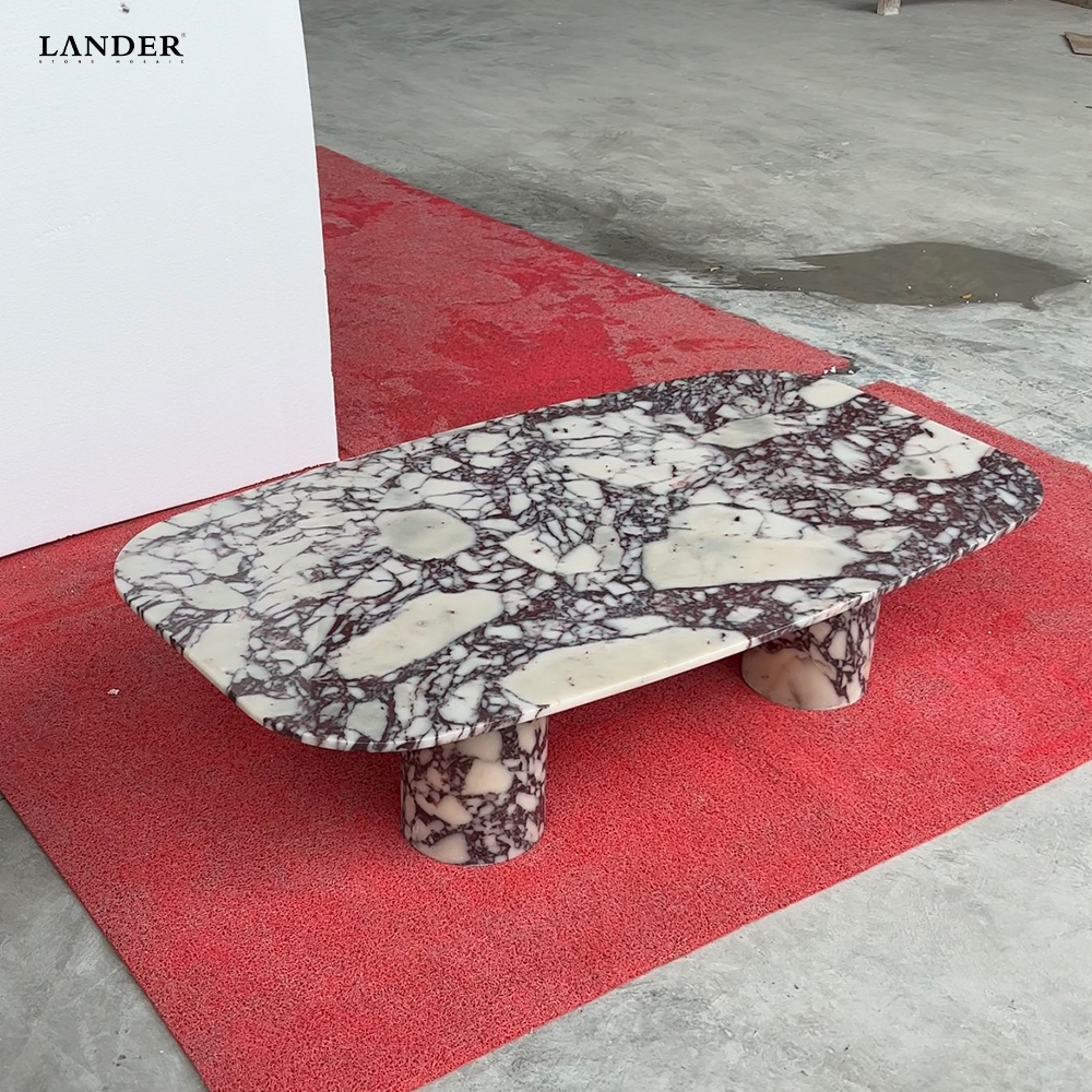 Calacatta Viola Violet rounded rectangular low coffee table - LanderStone