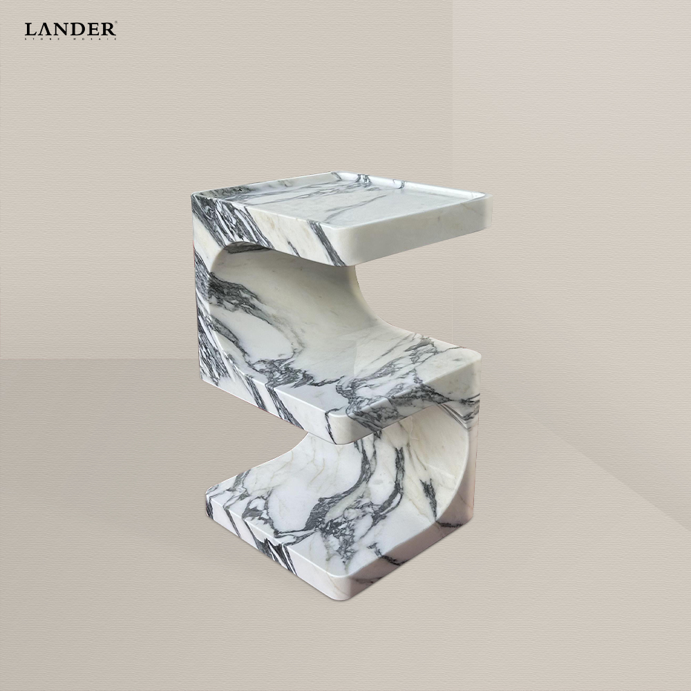 S-Shaped White Side Table - LanderStone