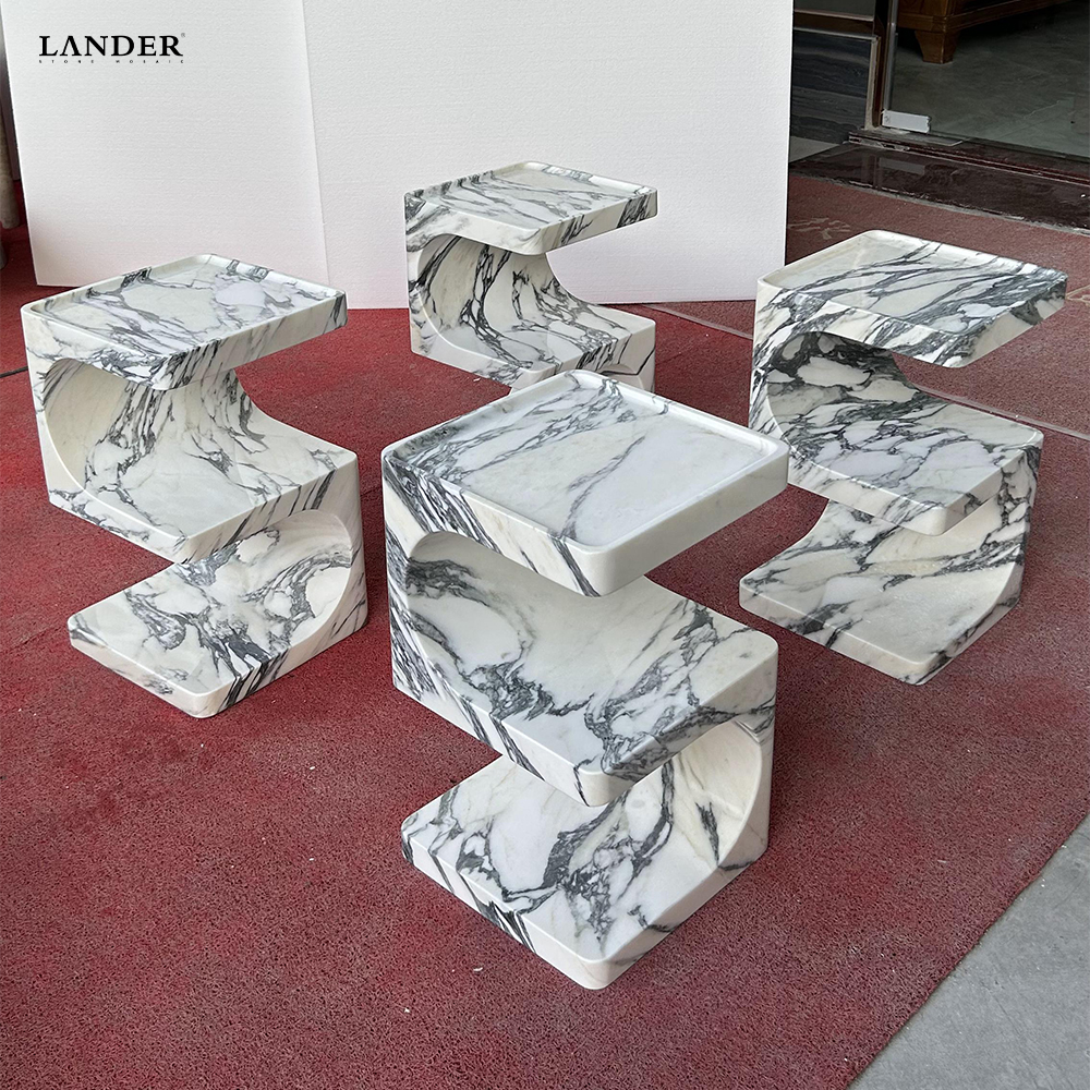 S-Shaped White Side Table - LanderStone