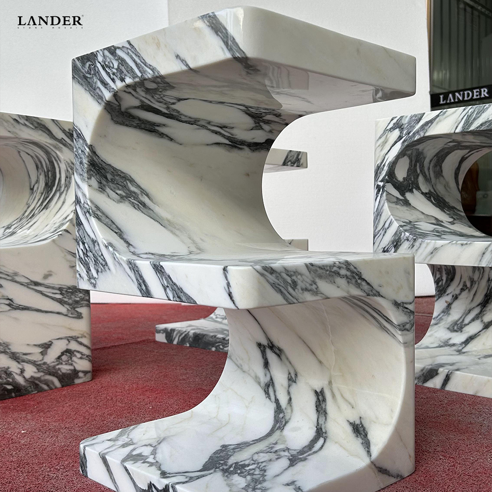 S-Shaped White Side Table - LanderStone