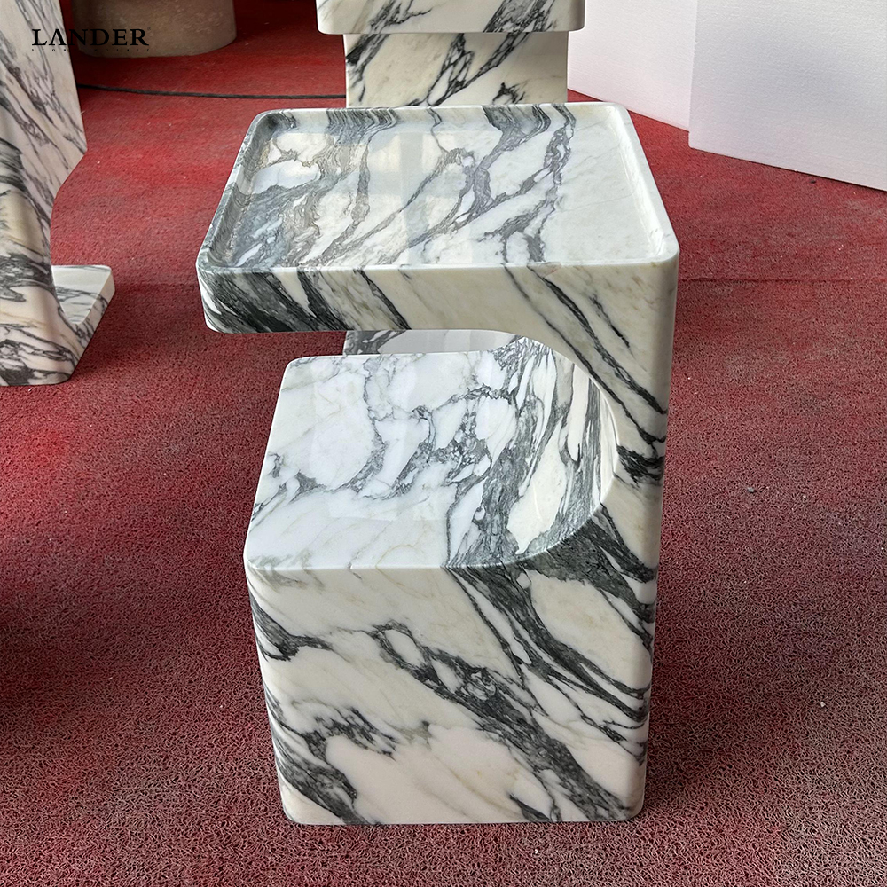 S-Shaped White Side Table - LanderStone