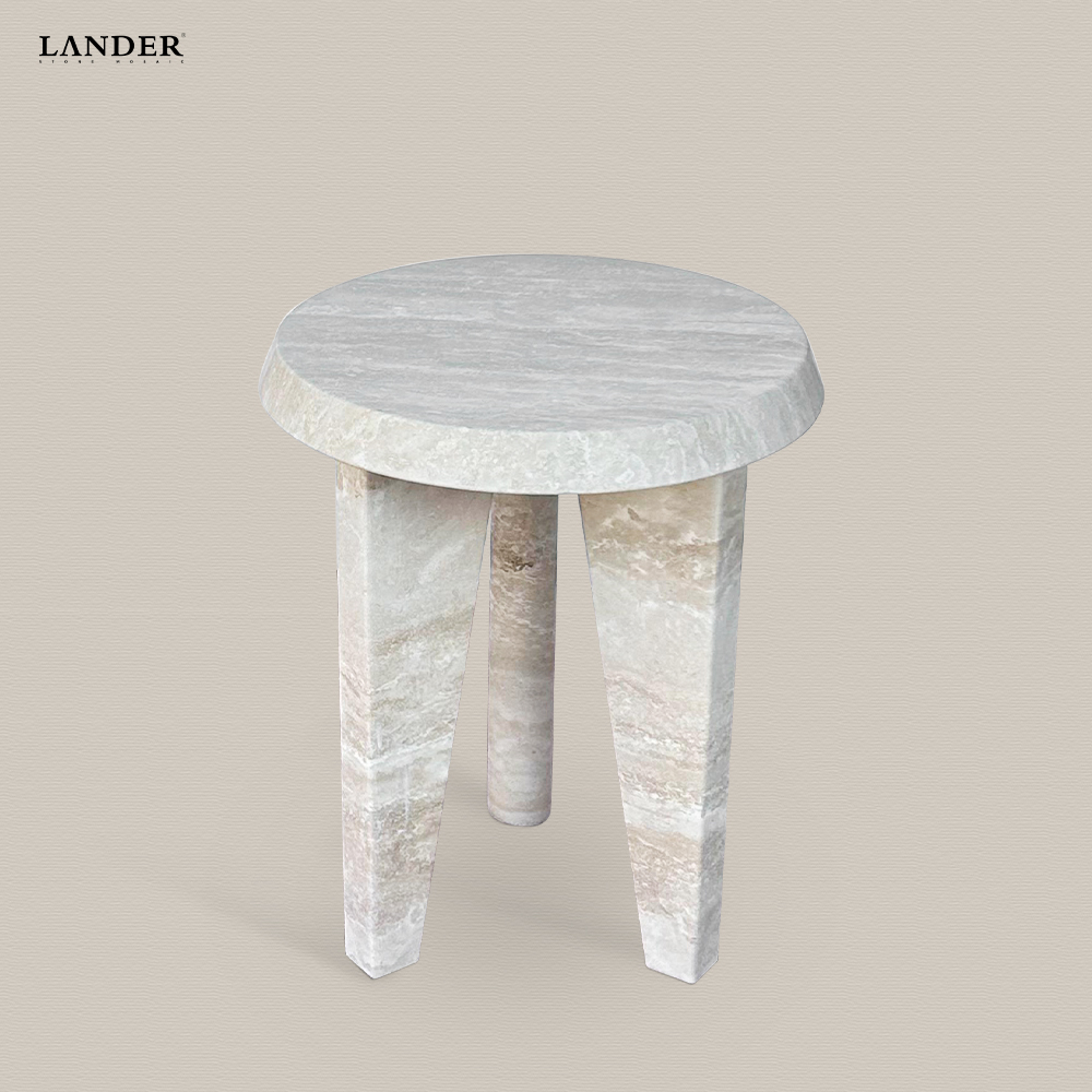 Travertine Tripod Side Table with Two Triangular Legs and One ...