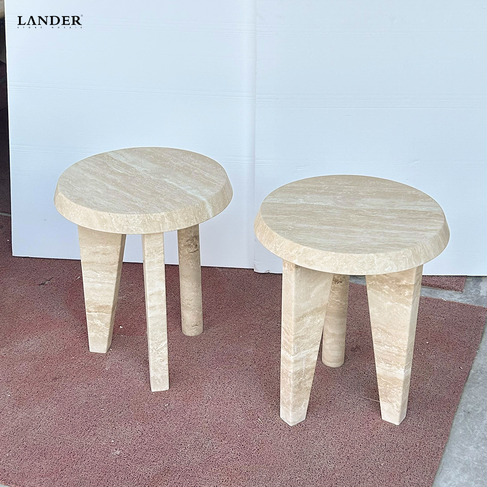 Travertine Tripod Side Table with Two Triangular Legs and One ...