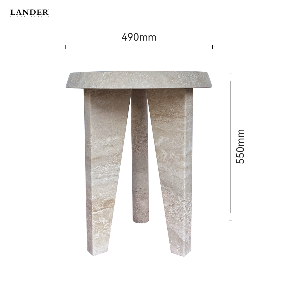 Travertine Tripod Side Table with Two Triangular Legs and One ...