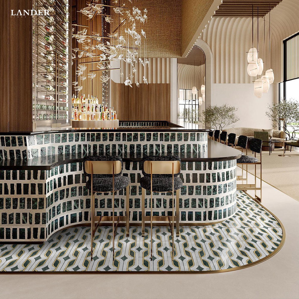 Lander Metal Green Marble Mosaic Water Jet for Bathroom - LanderStone
