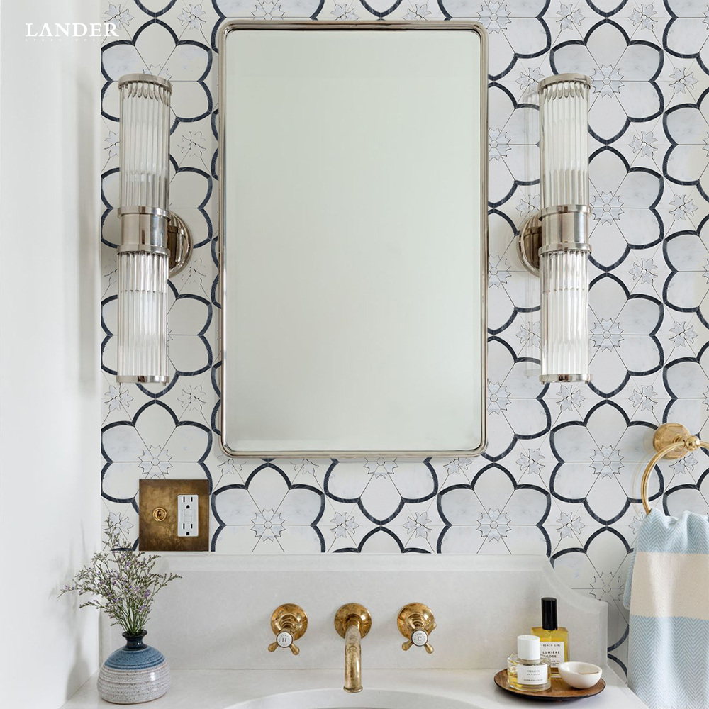 Water Jet Mosaic Tiles with Six Petal Flowers - LanderStone