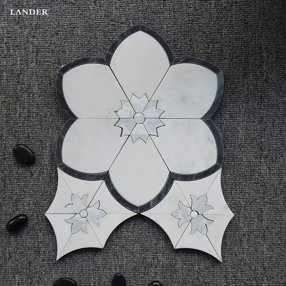 Water Jet Mosaic Tiles with Six Petal Flowers - LanderStone