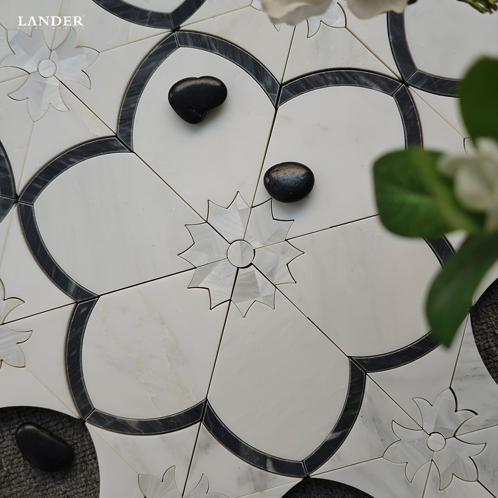 Water Jet Mosaic Tiles with Six Petal Flowers - LanderStone