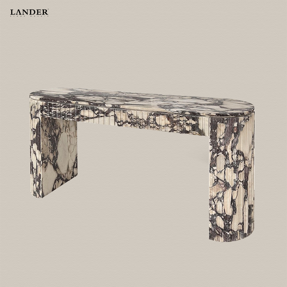 Marble Console Table with Calacatta Viola Violet Concave and Convex ...