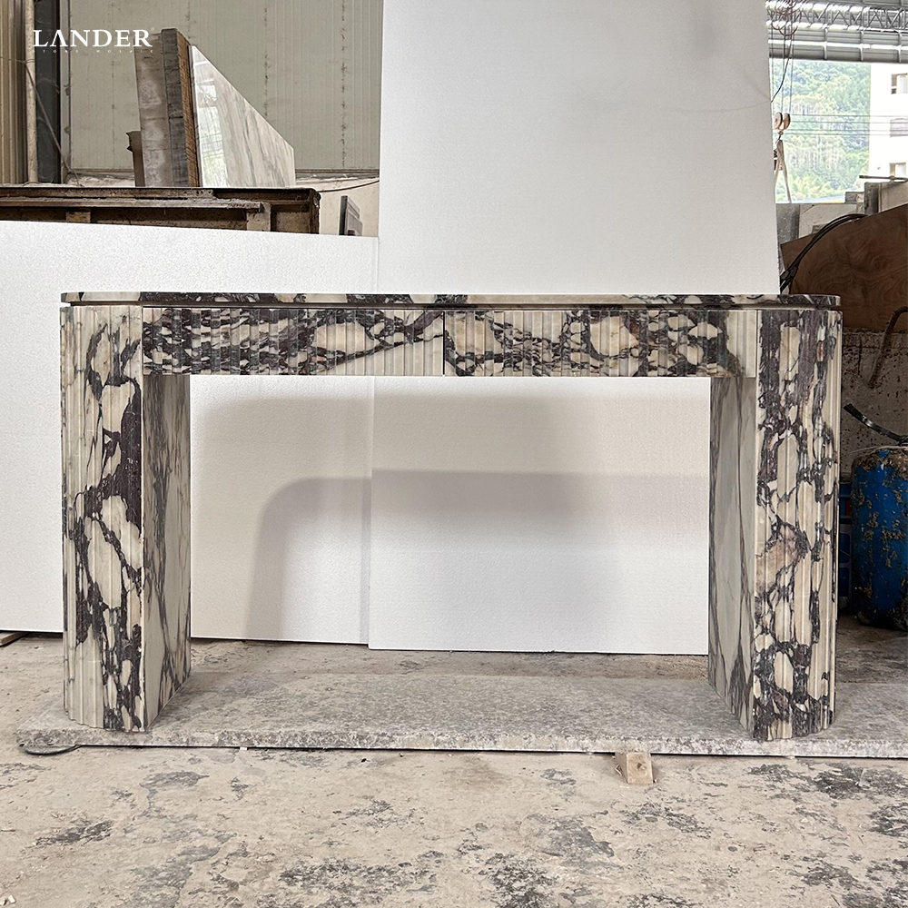 Marble Console Table with Calacatta Viola Violet Concave and Convex ...