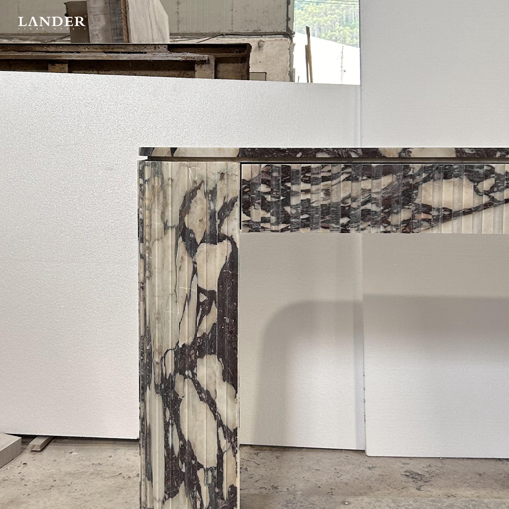 Marble Console Table with Calacatta Viola Violet Concave and Convex ...
