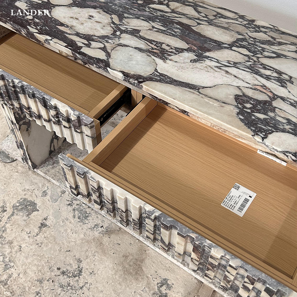 Marble Console Table with Calacatta Viola Violet Concave and Convex ...