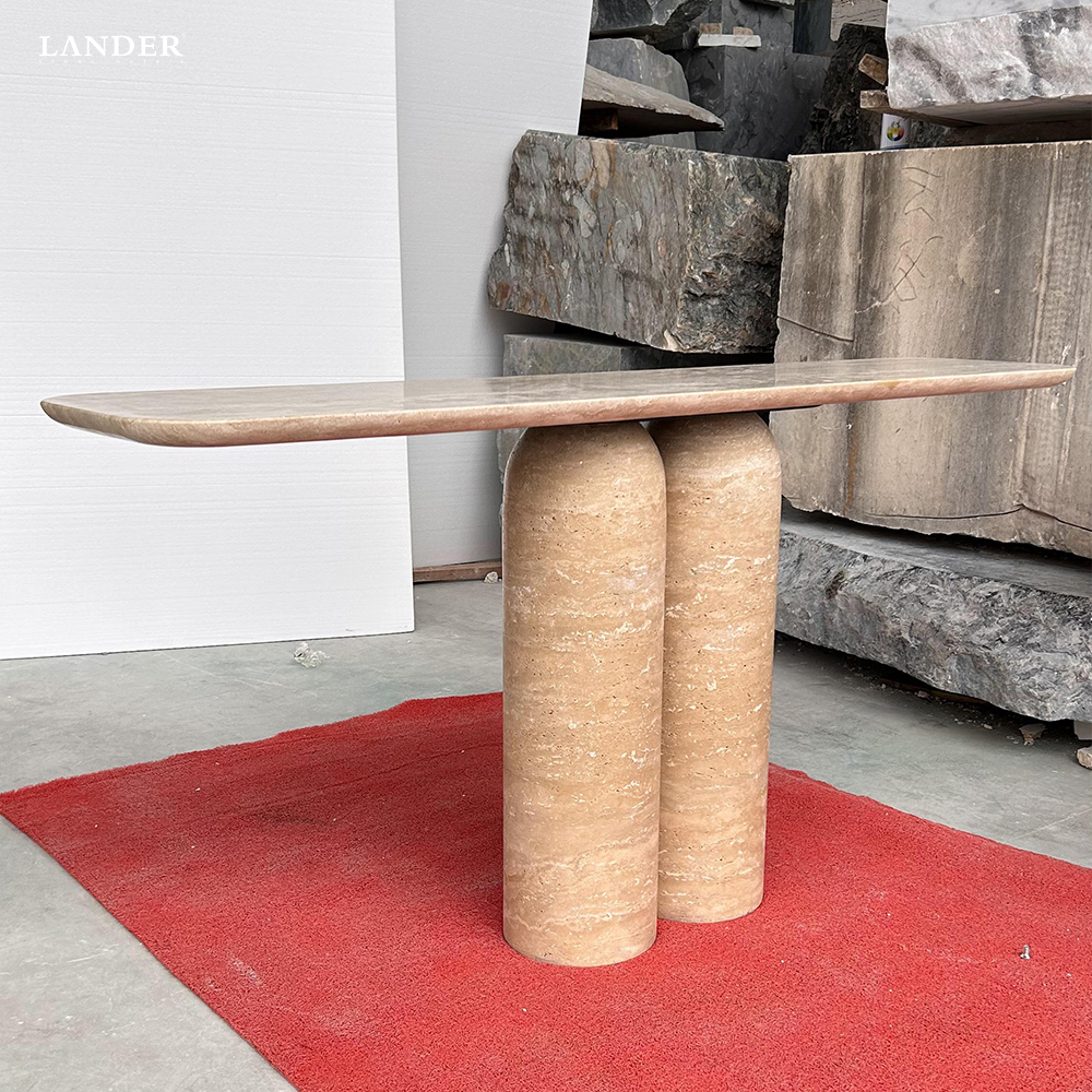 Travertine Console Table with Two Long Cylindrical Legs - LanderStone