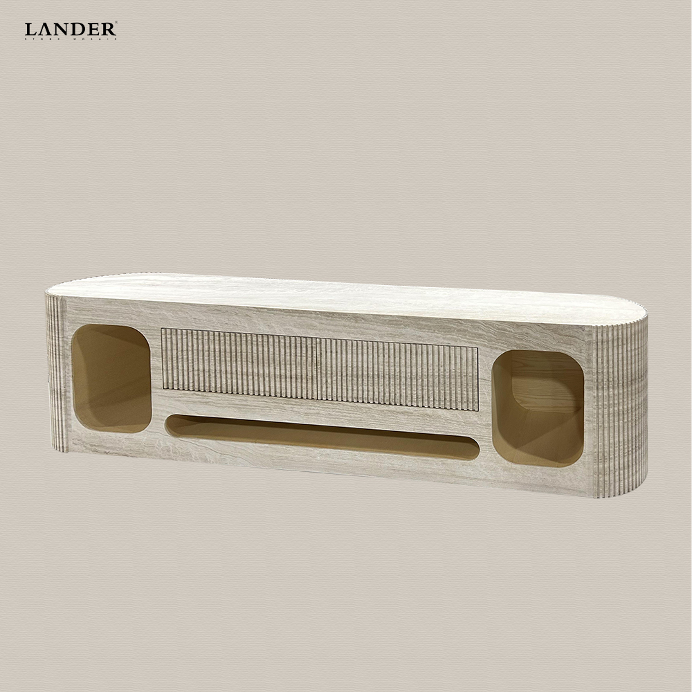 Travertine TV table with two drawers - LanderStone