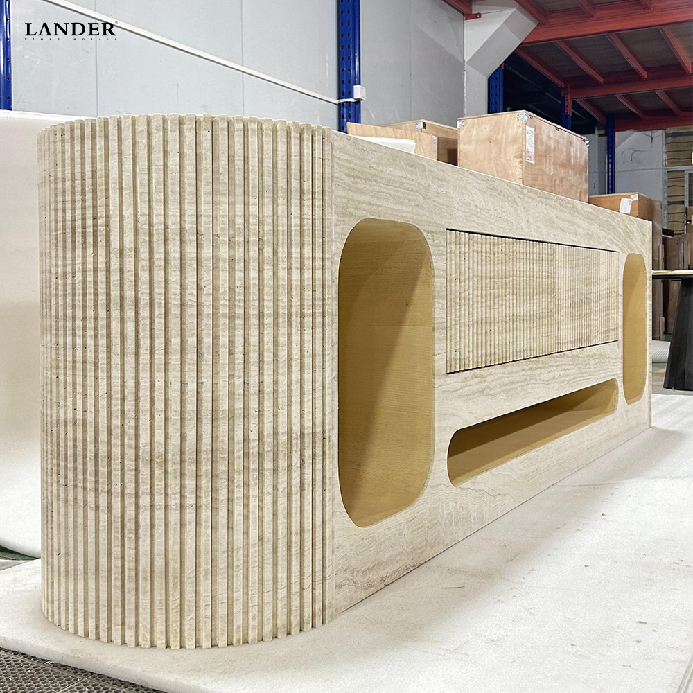 Travertine TV table with two drawers - LanderStone