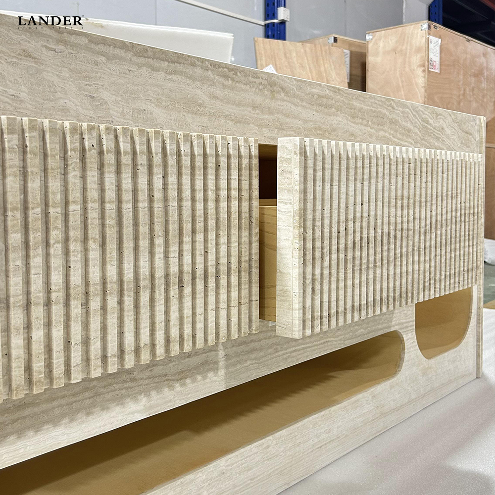 Travertine TV table with two drawers - LanderStone