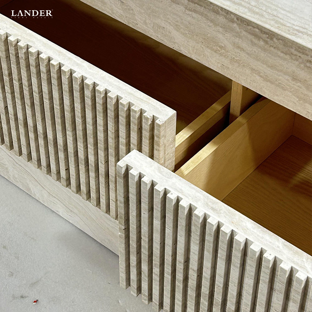 Travertine TV table with two drawers - LanderStone