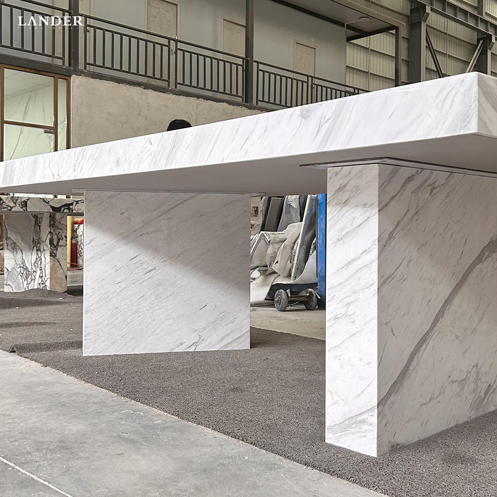 Marble Dining Table with Square Volakas White - LanderStone