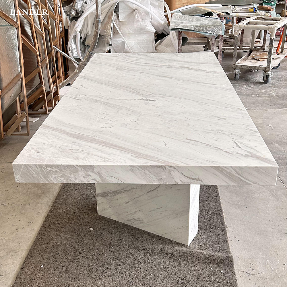 Marble Dining Table with Square Volakas White - LanderStone