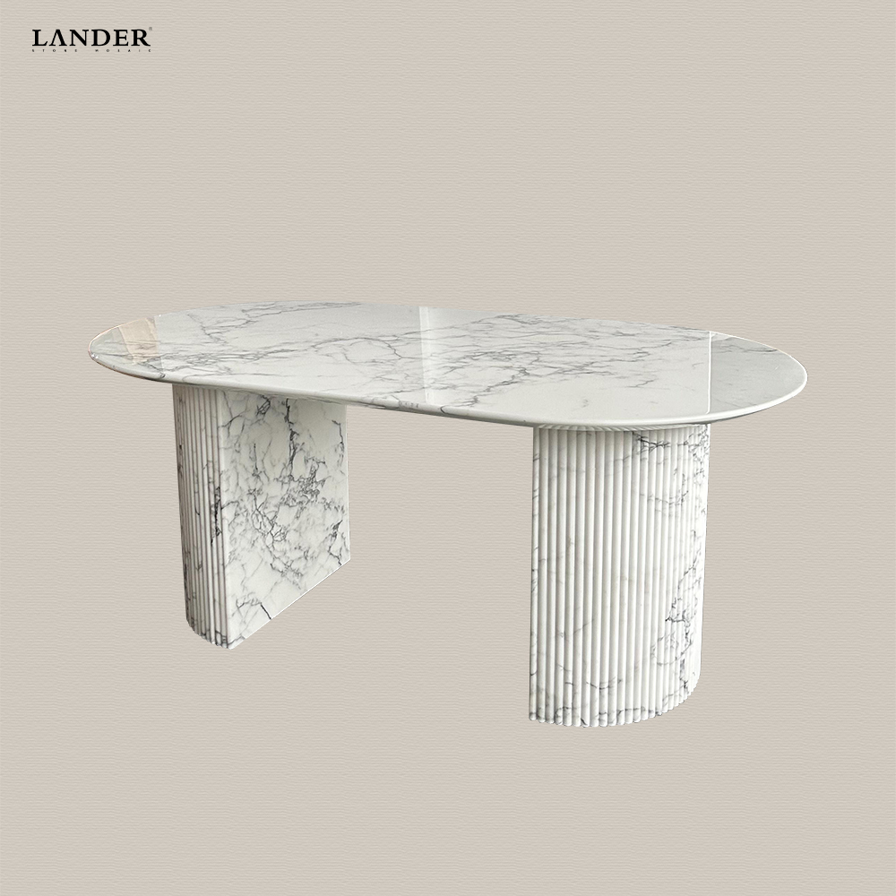 Marble Dining Table with Statuario Elliptical - LanderStone