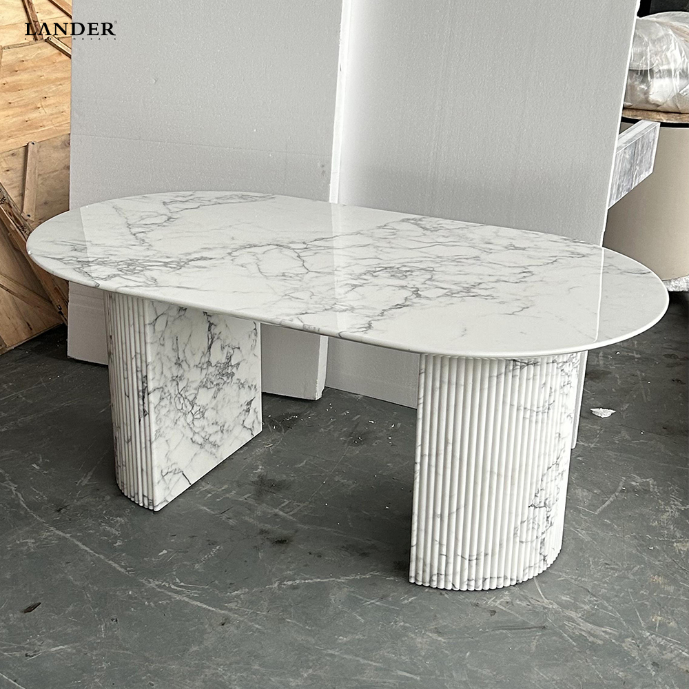 Marble Dining Table with Statuario Elliptical - LanderStone
