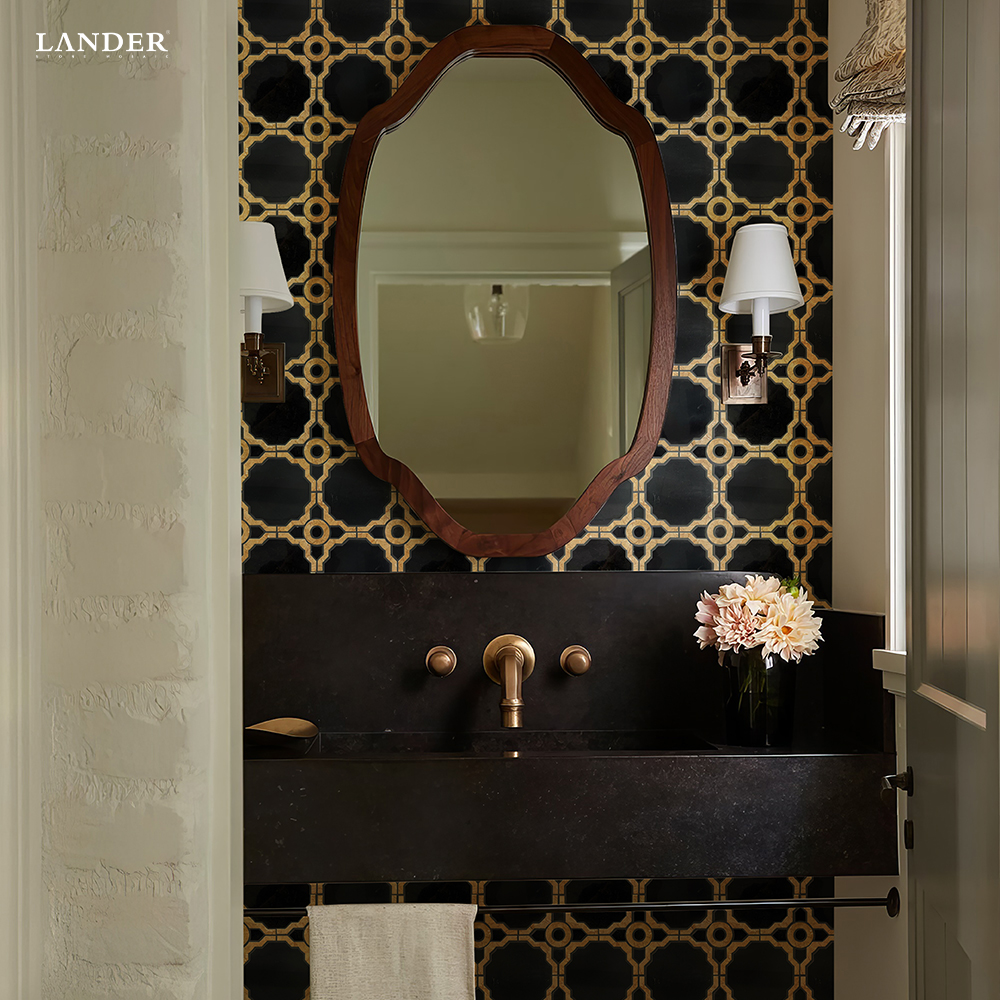 Landerstone WaterJet Marble Mosaic Tiles White and Green 10mm Thick for ...