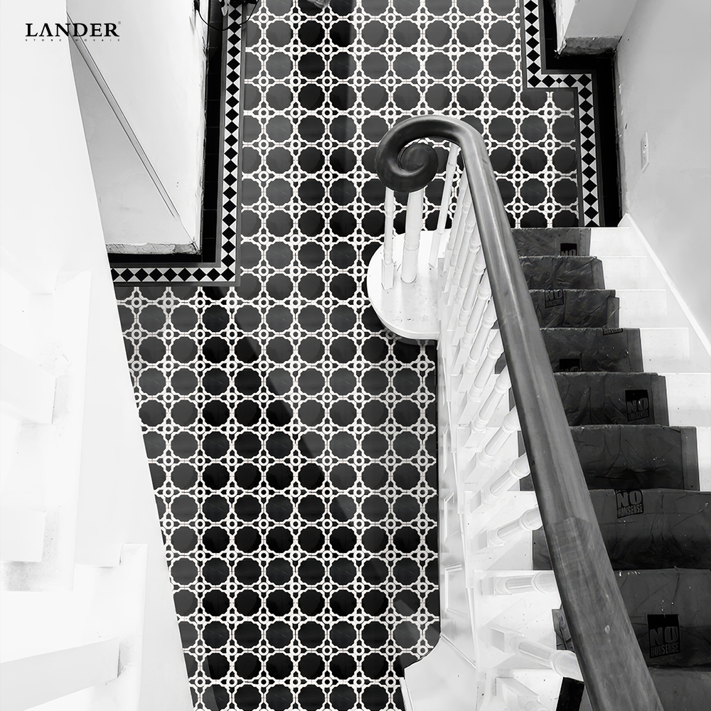 Landerstone WaterJet Marble Mosaic Tiles White and Green 10mm Thick for ...