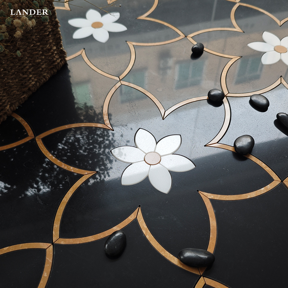 Marble Waterjet Mosaic Tiles with Flower Shape In Bathroom - LanderStone