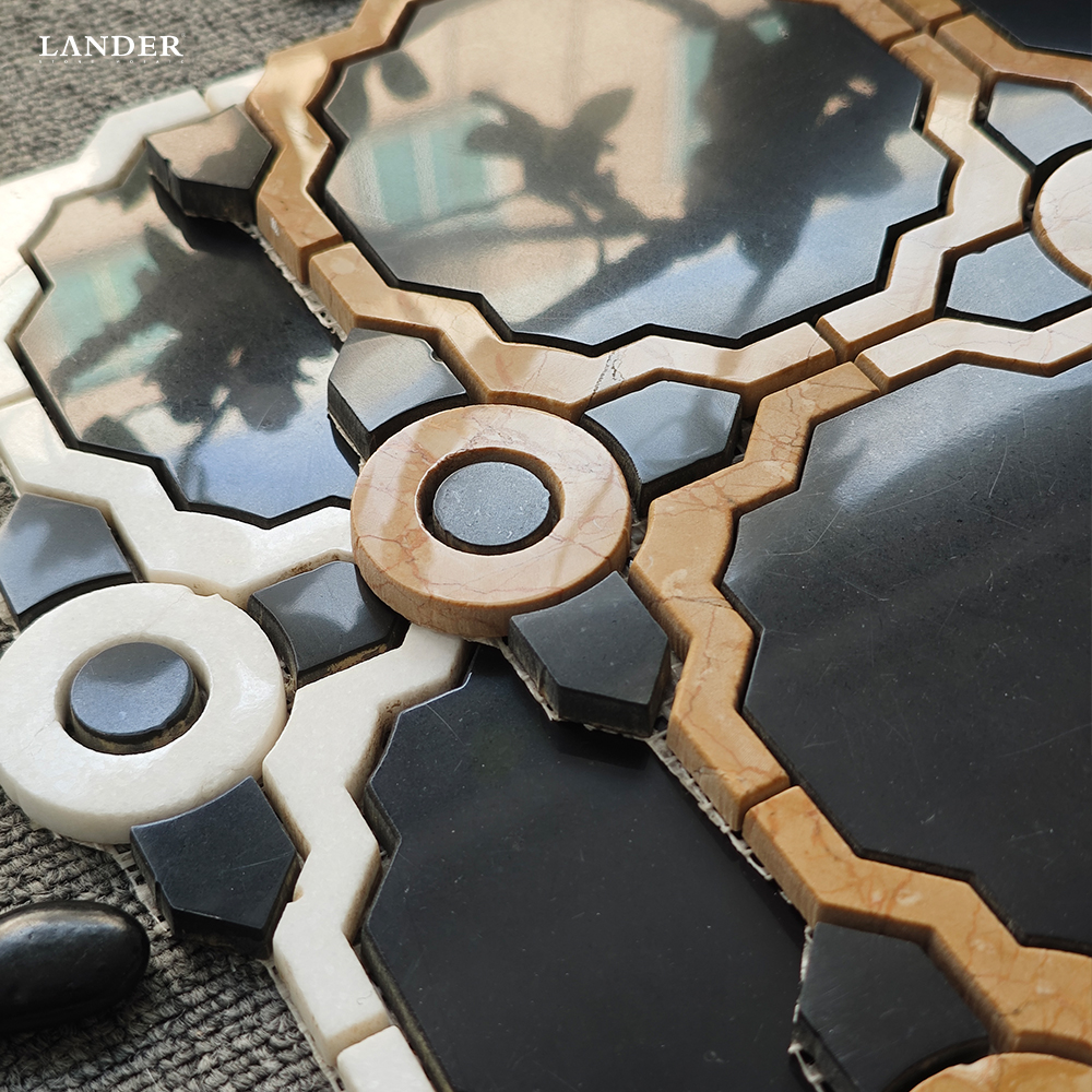 Landerstone WaterJet Marble Mosaic Tiles White and Green 10mm Thick for ...