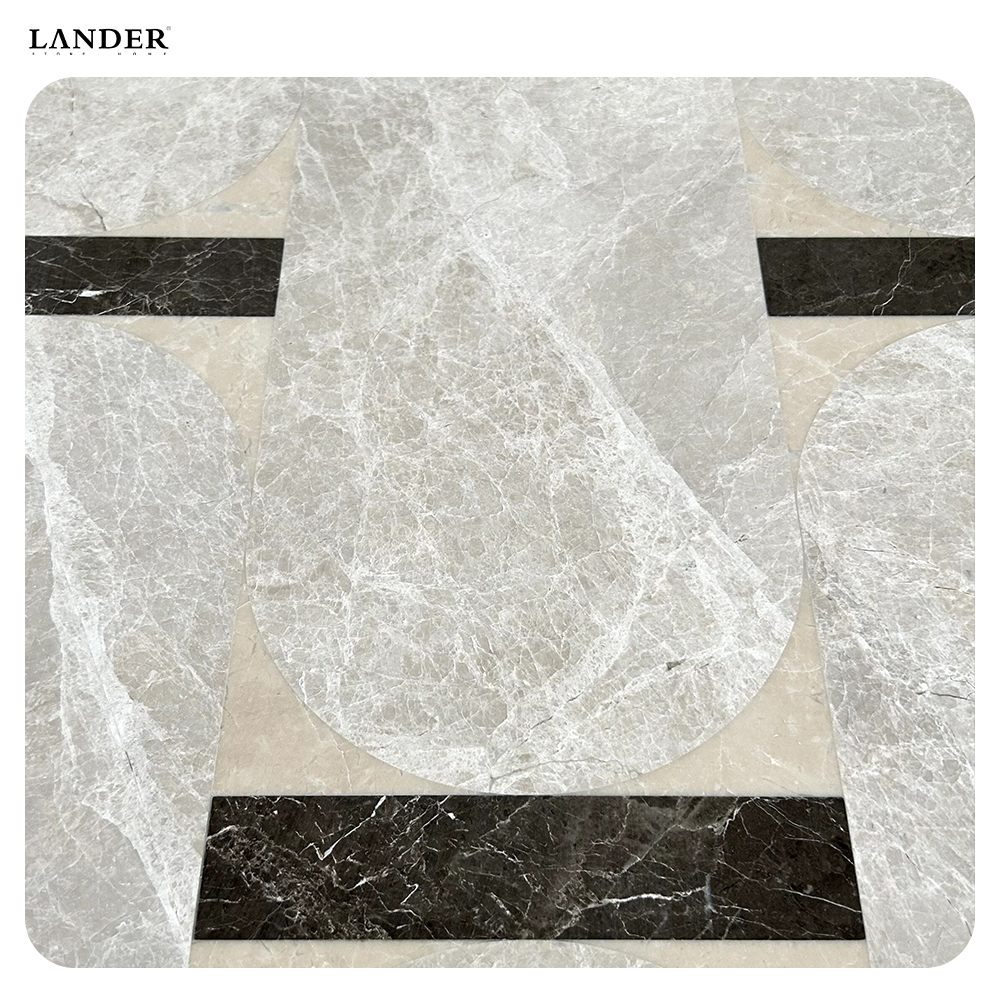 Aran White Waterjet Marble Parquet in House Custom - LanderStone