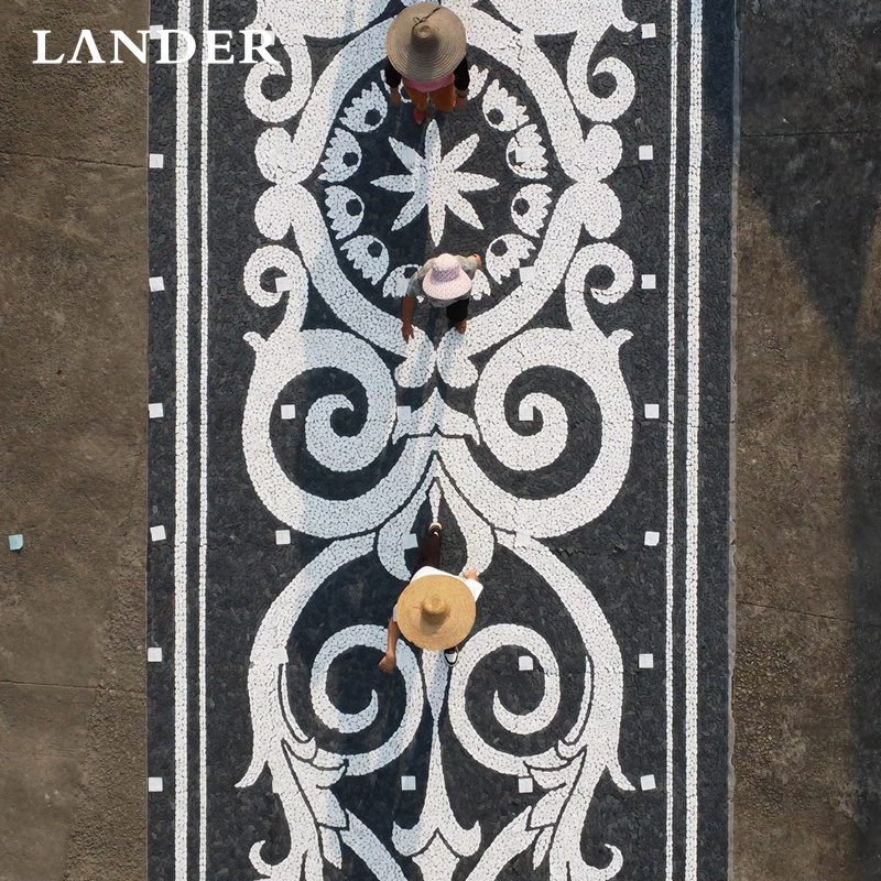 Black Pebble Stone Mosaic Medallion - LanderStone