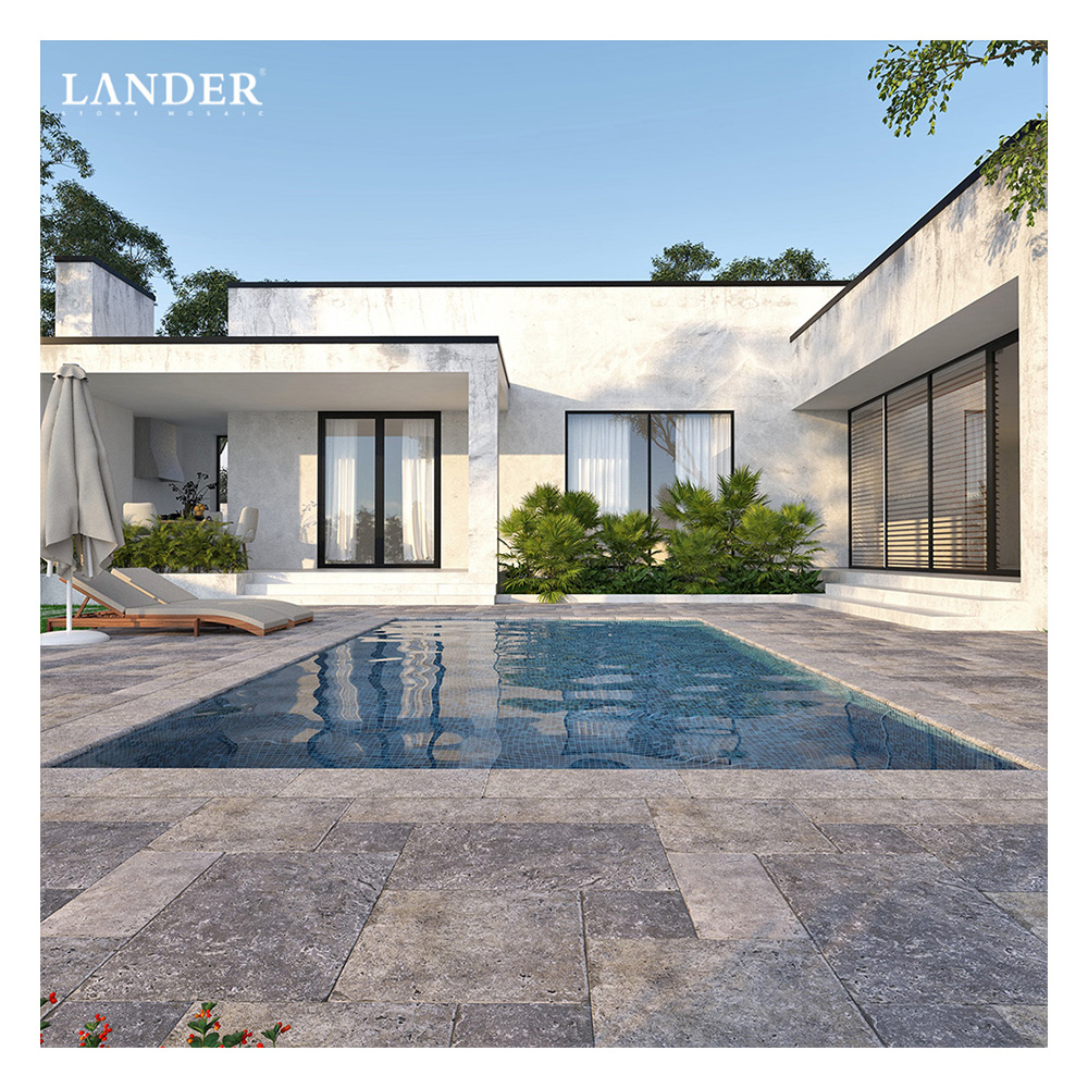 Silver Travertine Swimming Pool Deck Tiles - LanderStone