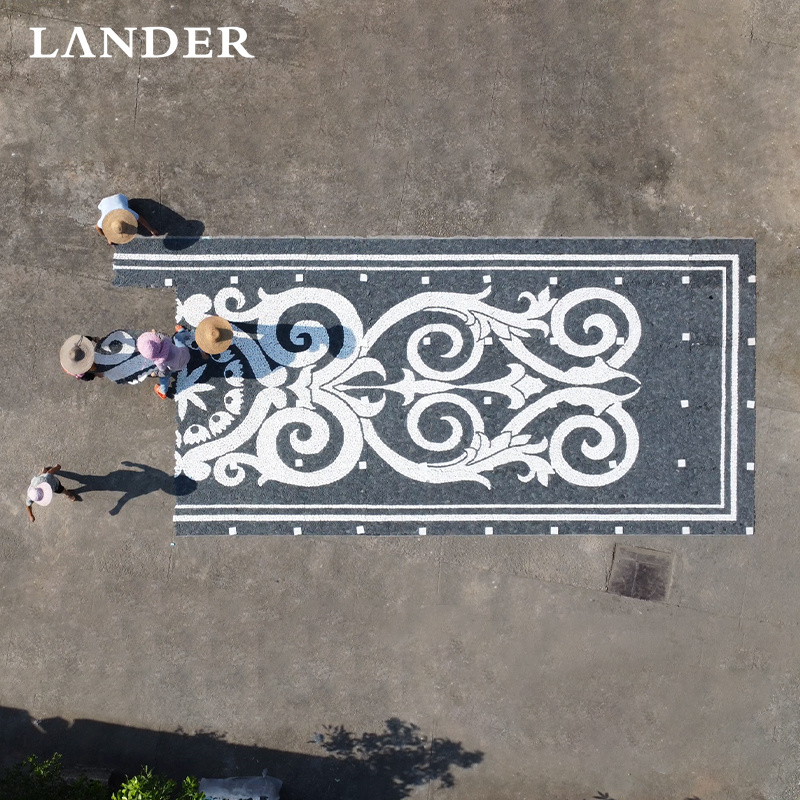 Black Pebble Stone Mosaic Medallion - LanderStone
