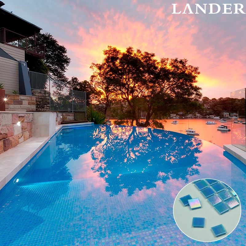 Swimming Pool Glass Iridescent Mosaic Tiles - LanderStone