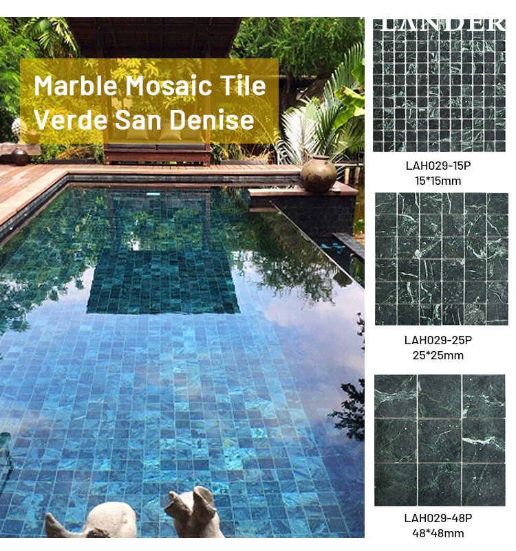 Verde Guatemala Marble Mosaic Tiles with Swimming Pool - LanderStone