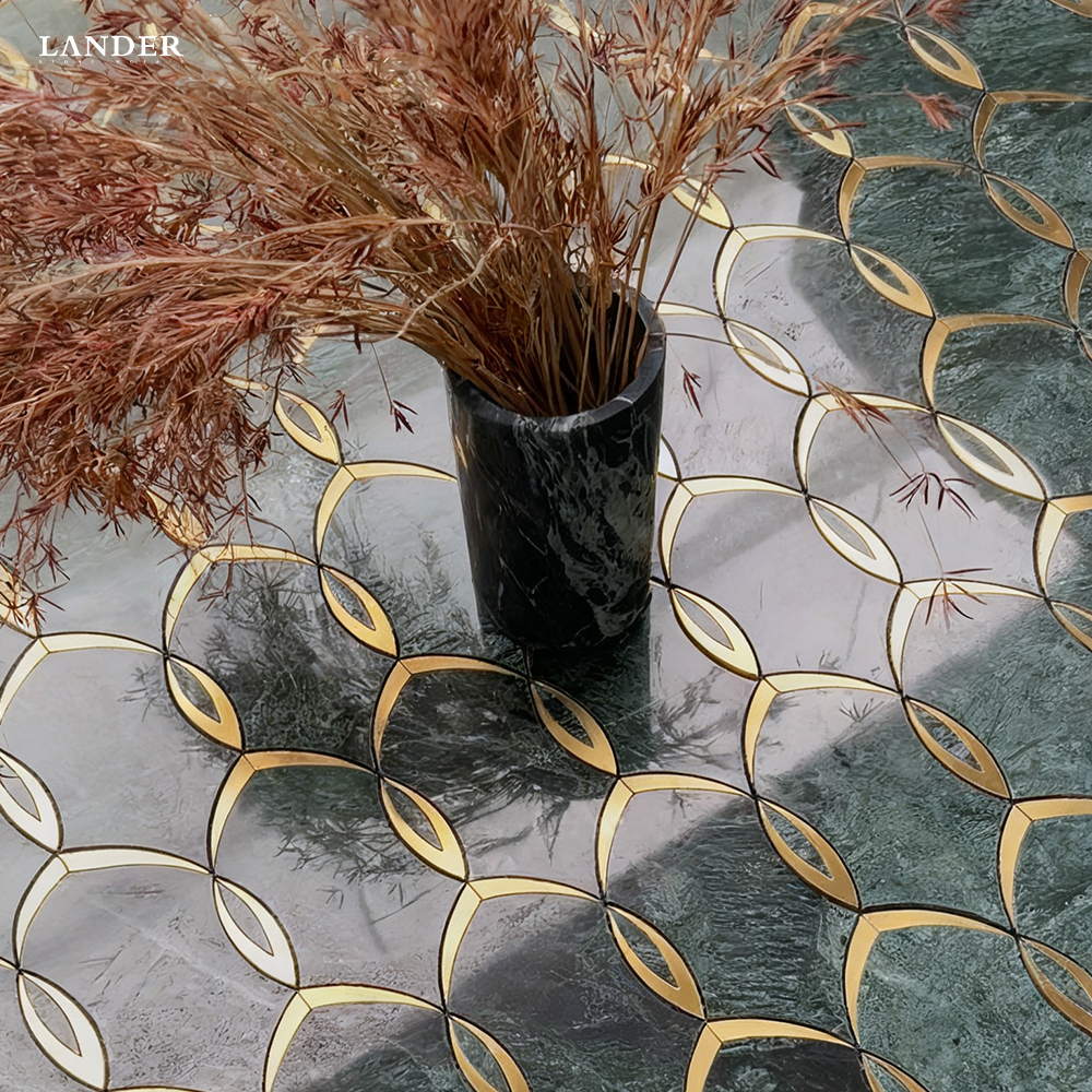 Verde Guatemala Waterjet Marble Mosaic Tiles With 304 Stainless Steel ...