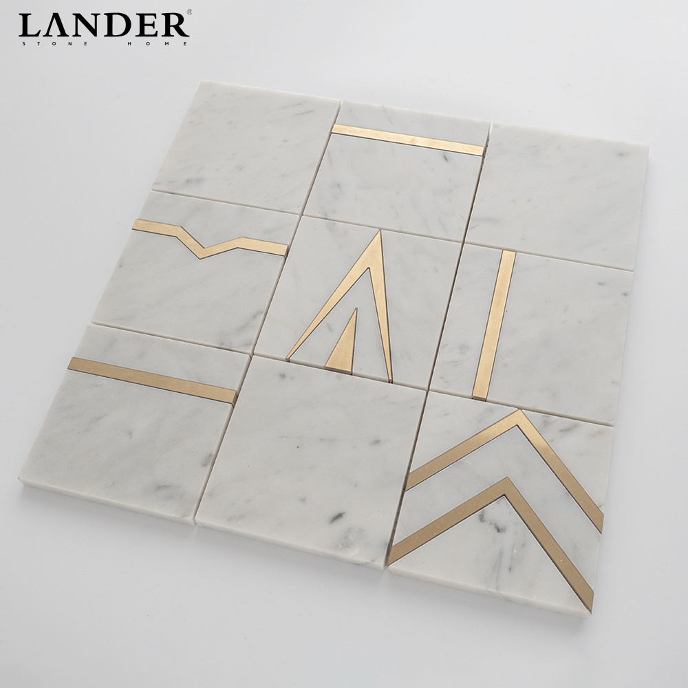 Carrara White Waterjet Marble Mosaic Tiles With 304 Stainless Steel ...