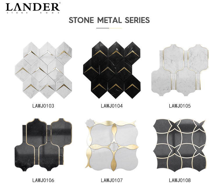 Carrara White Waterjet Marble Mosaic Tiles With 304 Stainless Steel ...